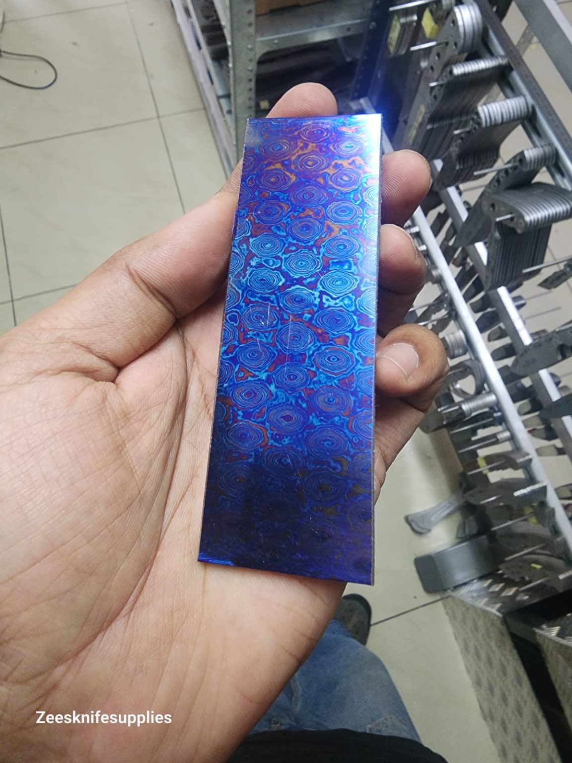 Titanium Damascus – Raindrop Pattern – Zees Knife Supplies